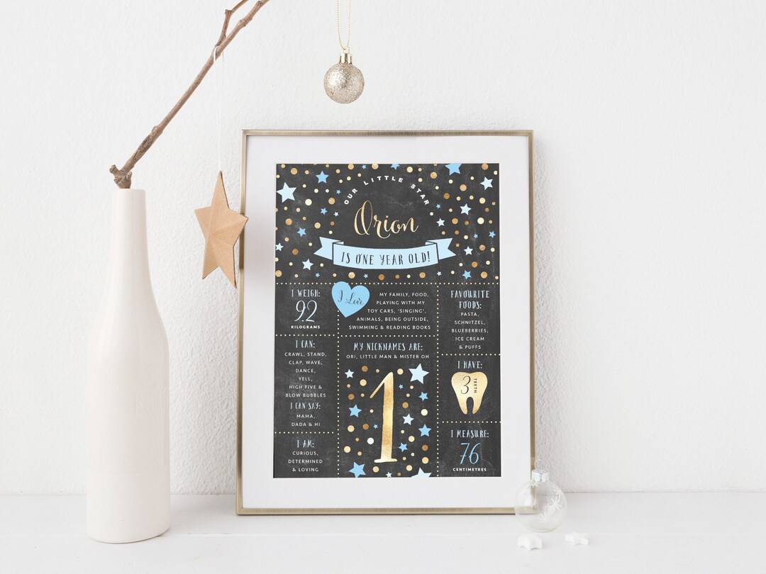 Little Star Milestone Board, PRINTABLE, Boy's Blue Gold 1st Starry ...