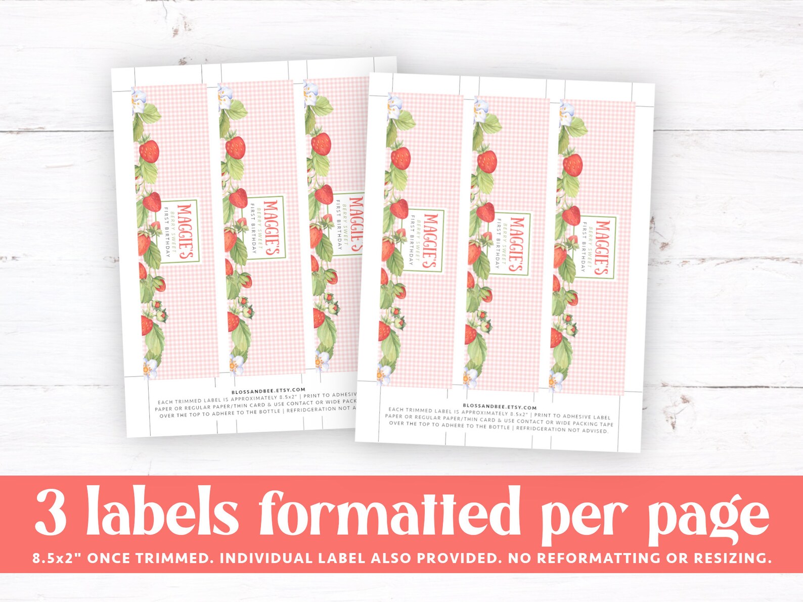 Strawberry Water Bottle Label PRINTABLE Berry Sweet First - Etsy