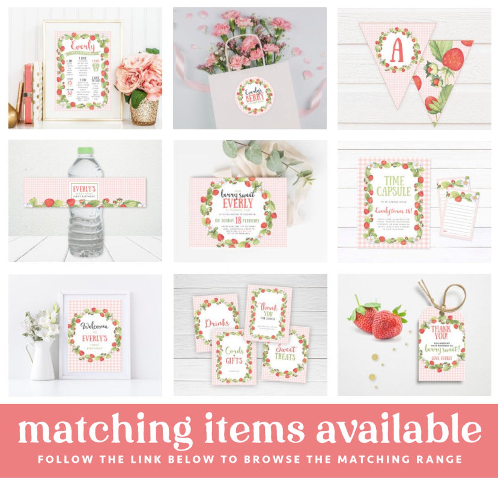 Strawberry Themed Invitation, PRINTABLE, Berry Sweet First 1st Birthday ...
