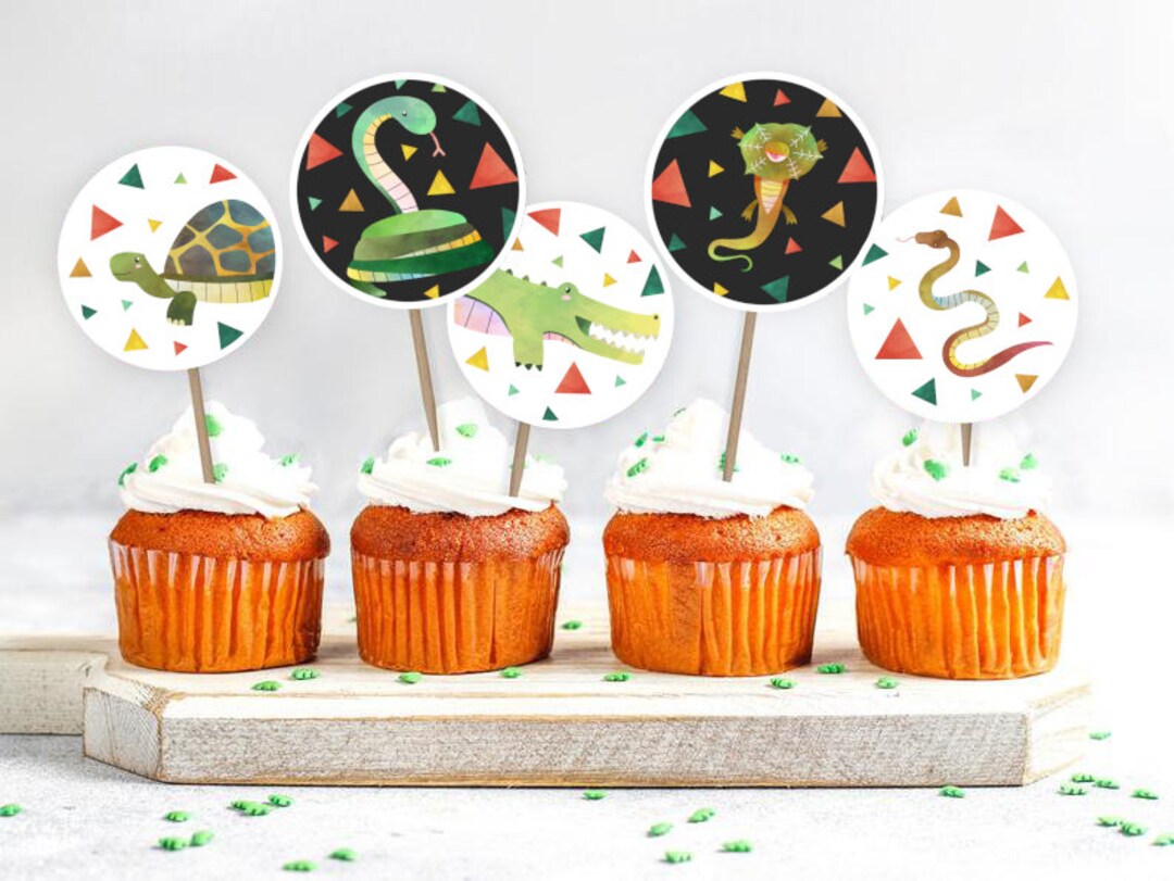 Reptile Cupcake Toppers, PRINTABLE, Digital Zoo Snake Crocodile Lizard ...