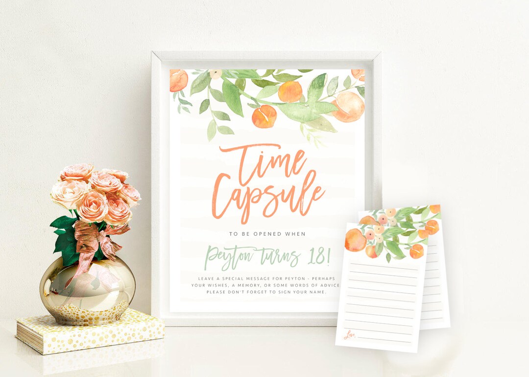 Peach Themed Time Capsule, PRINTABLE, Matching 4x6 Message Cards, Fruit ...