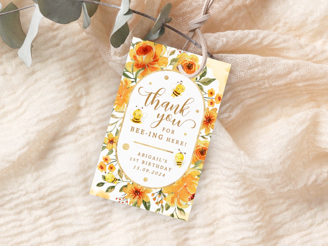 Bee Party Favor Tag, PRINTABLE, 4x2.5 Inch Girl's 1st Bee-day Birthday ...