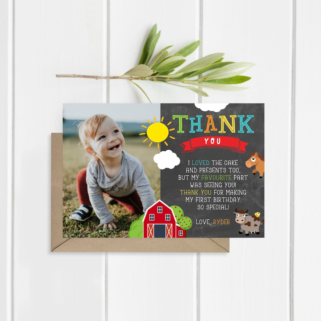 Farm Thank You Card, PRINTABLE, 4x6" Barnyard Cow Themed 1st First ...