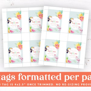Tropical Thank You Tag, PRINTABLE, Digital Flamingo Toucan Watermelon ...