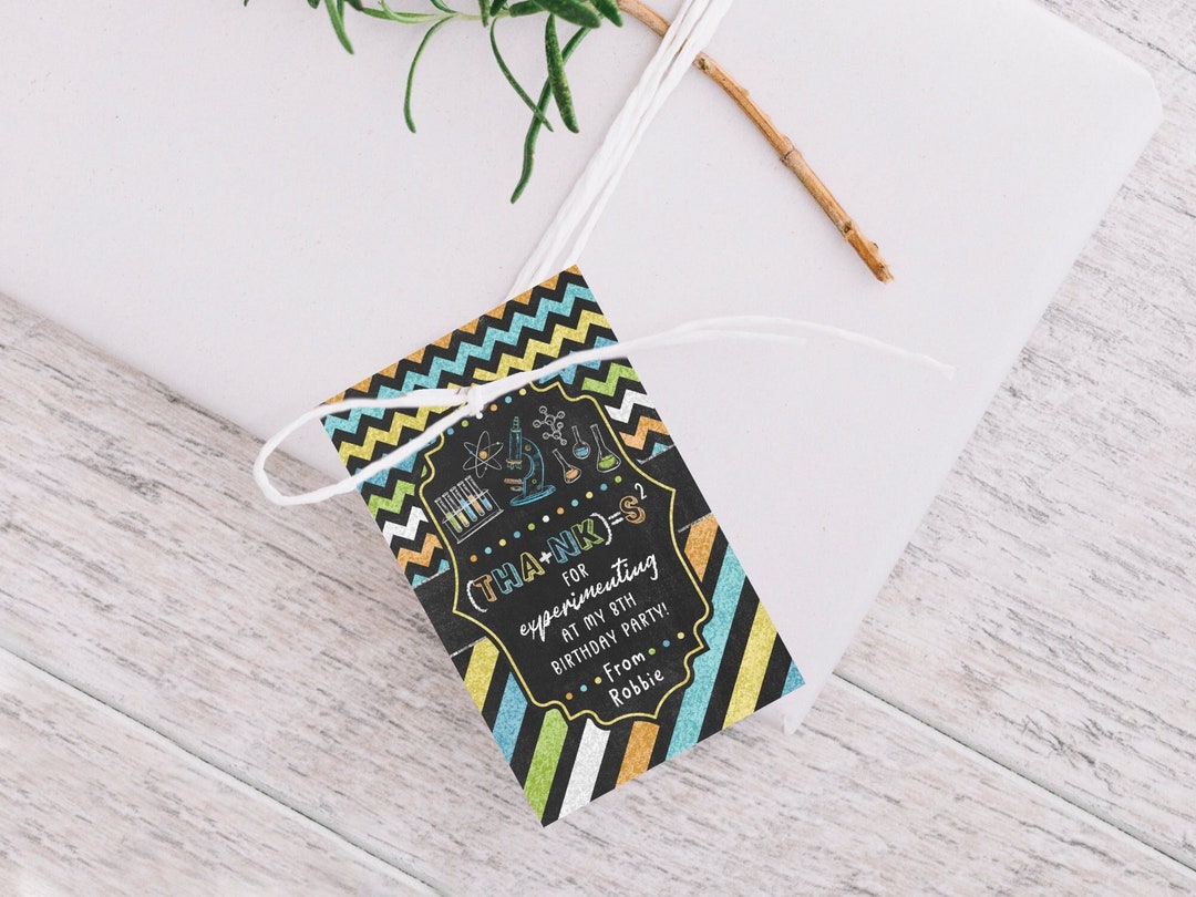 Science Favor Tag, PRINTABLE, 4x2.5 Inch Chalkboard Boy's Mad Science ...