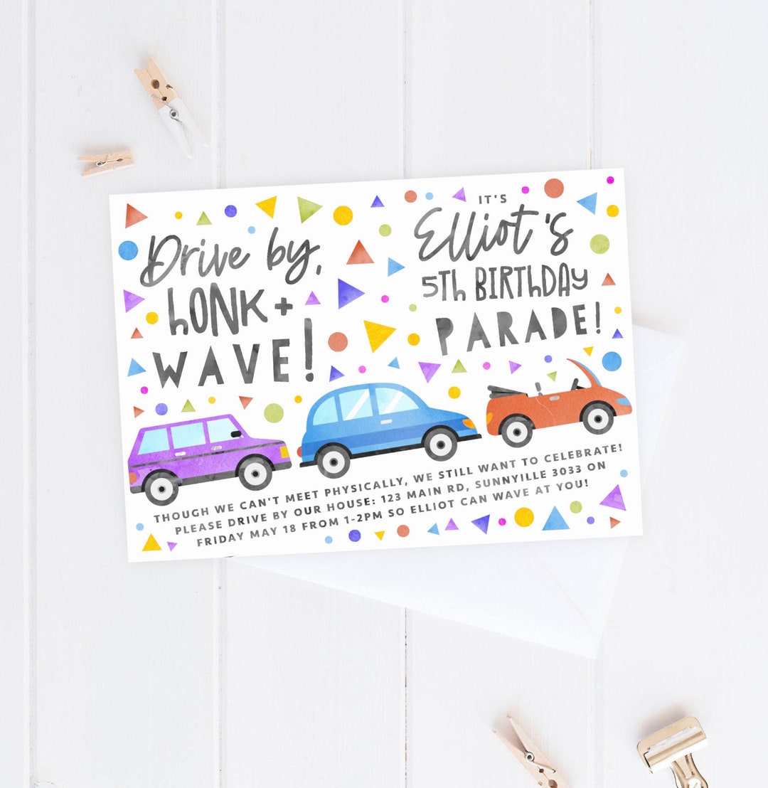 Drive by Wave Parade Invitation, PRINTABLE, Gender Neutral Quarantine ...