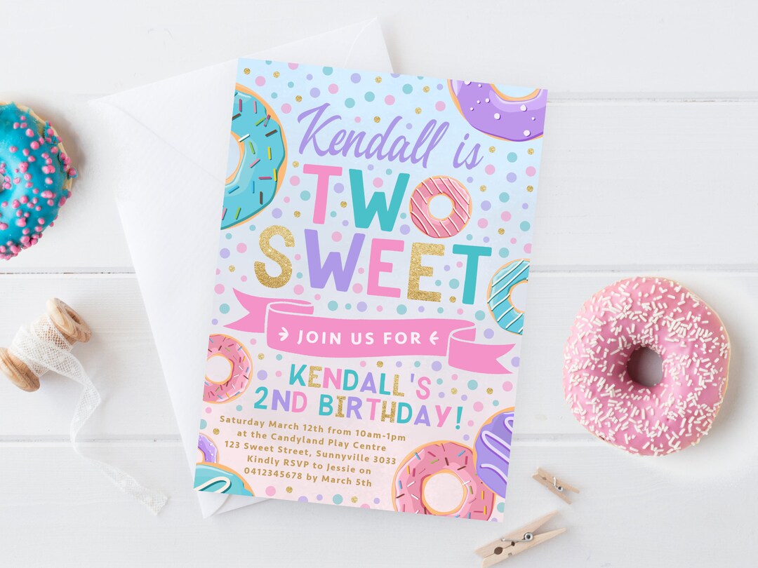 Two Sweet Invitation, PRINTABLE Girl's Second 2nd Birthday Party Invite ...