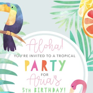 Tropical Party Invitation, PRINTABLE, Watercolor Flamingo Toucan ...