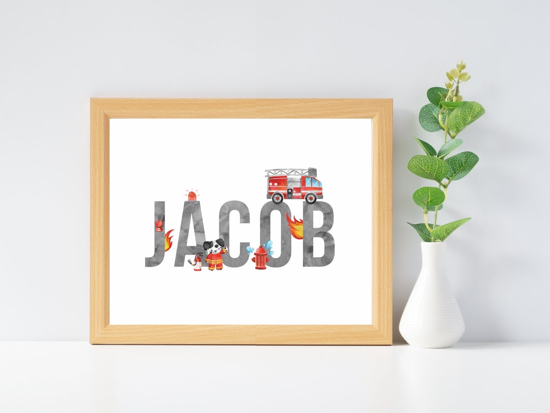 Fireman Themed Name Art, PRINTABLE, Newborn Baby Boy Wall Art, Toddler ...
