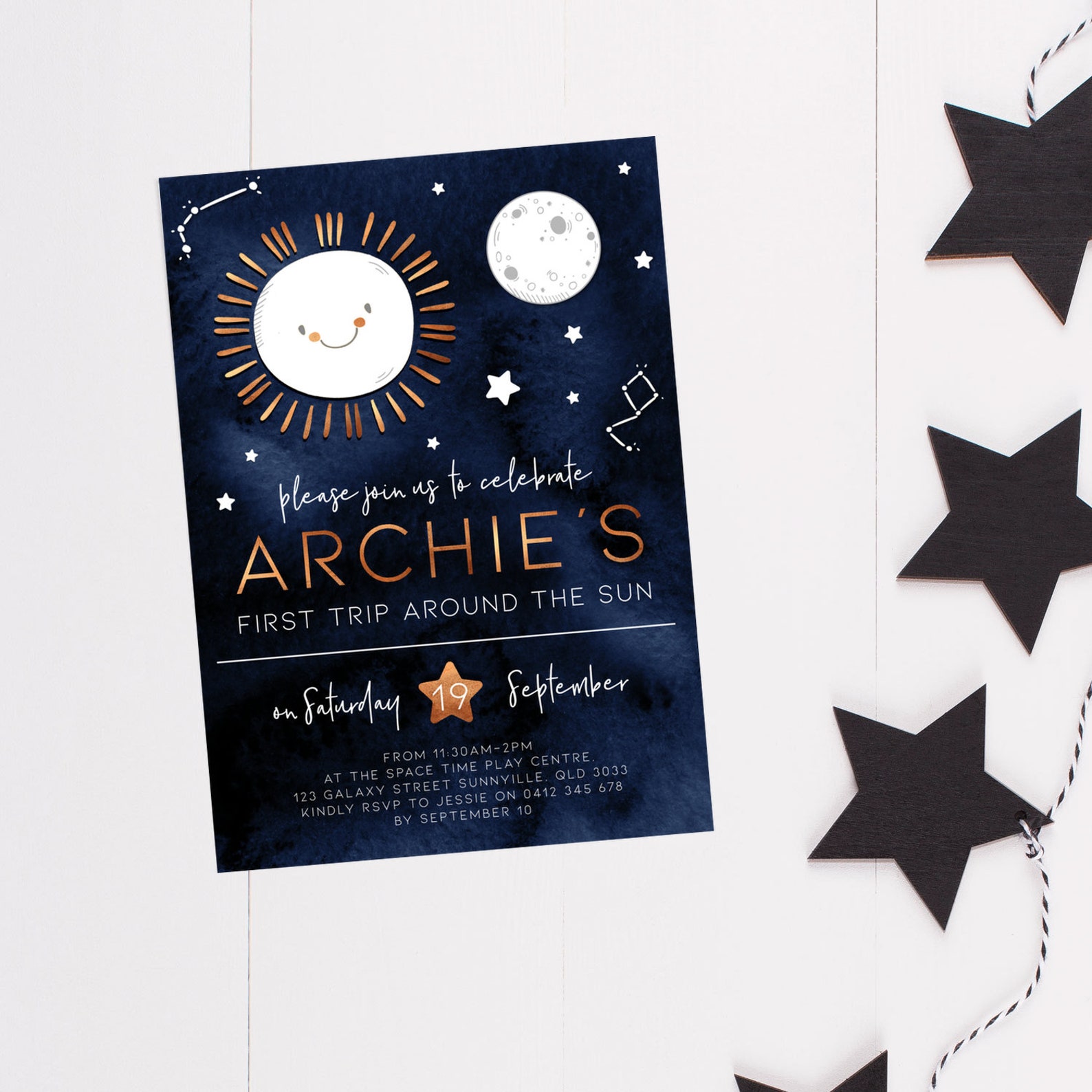 Space Themed Invitation, PRINTABLE, First Trip Around the Sun, Boy's ...