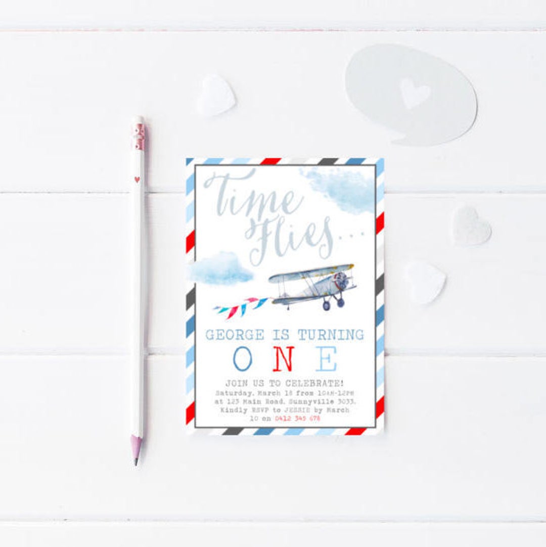 Vintage Plane Invitation, PRINTABLE, Time Flies Theme, 1st First 2nd ...