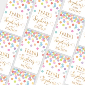 Pastel Confetti Favor Tag, PRINTABLE, Rainbow Confetti Theme 1st First ...