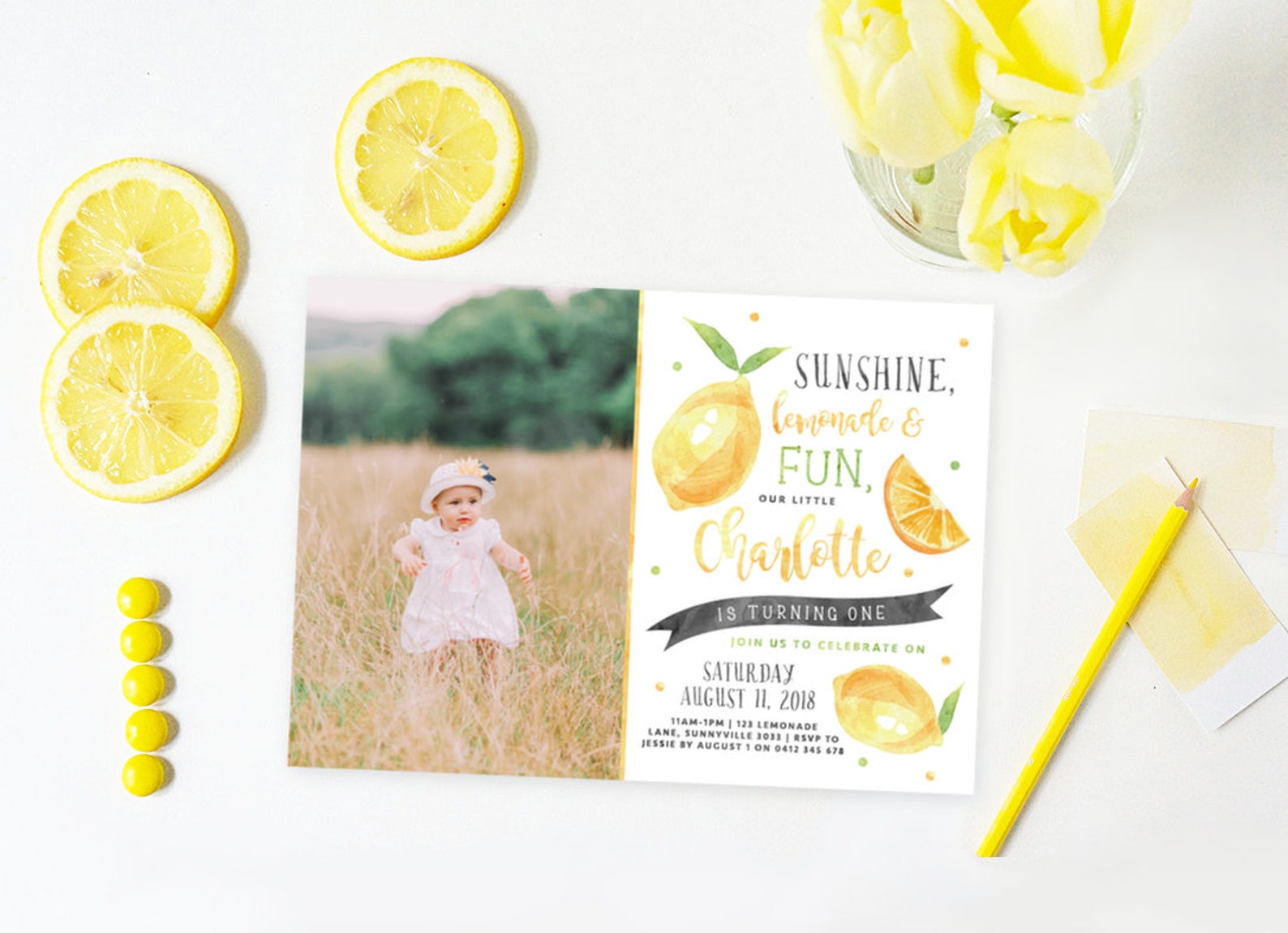 Lemon Themed Invitation, PRINTABLE FILES, Sunshine Lemonade and Fun ...