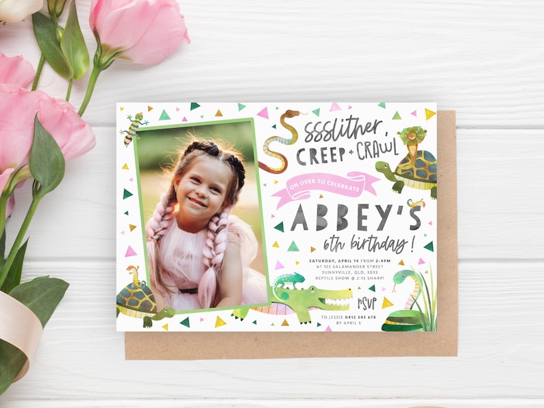 Girl's Reptile Party Invitation PRINTABLE Snake Lizard - Etsy