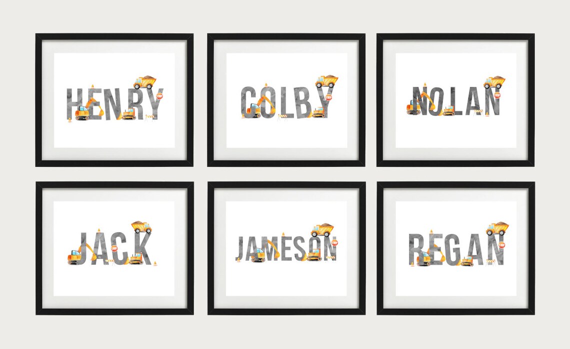 Construction Themed Name Art PRINTABLE Newborn Baby Boy Wall | Etsy