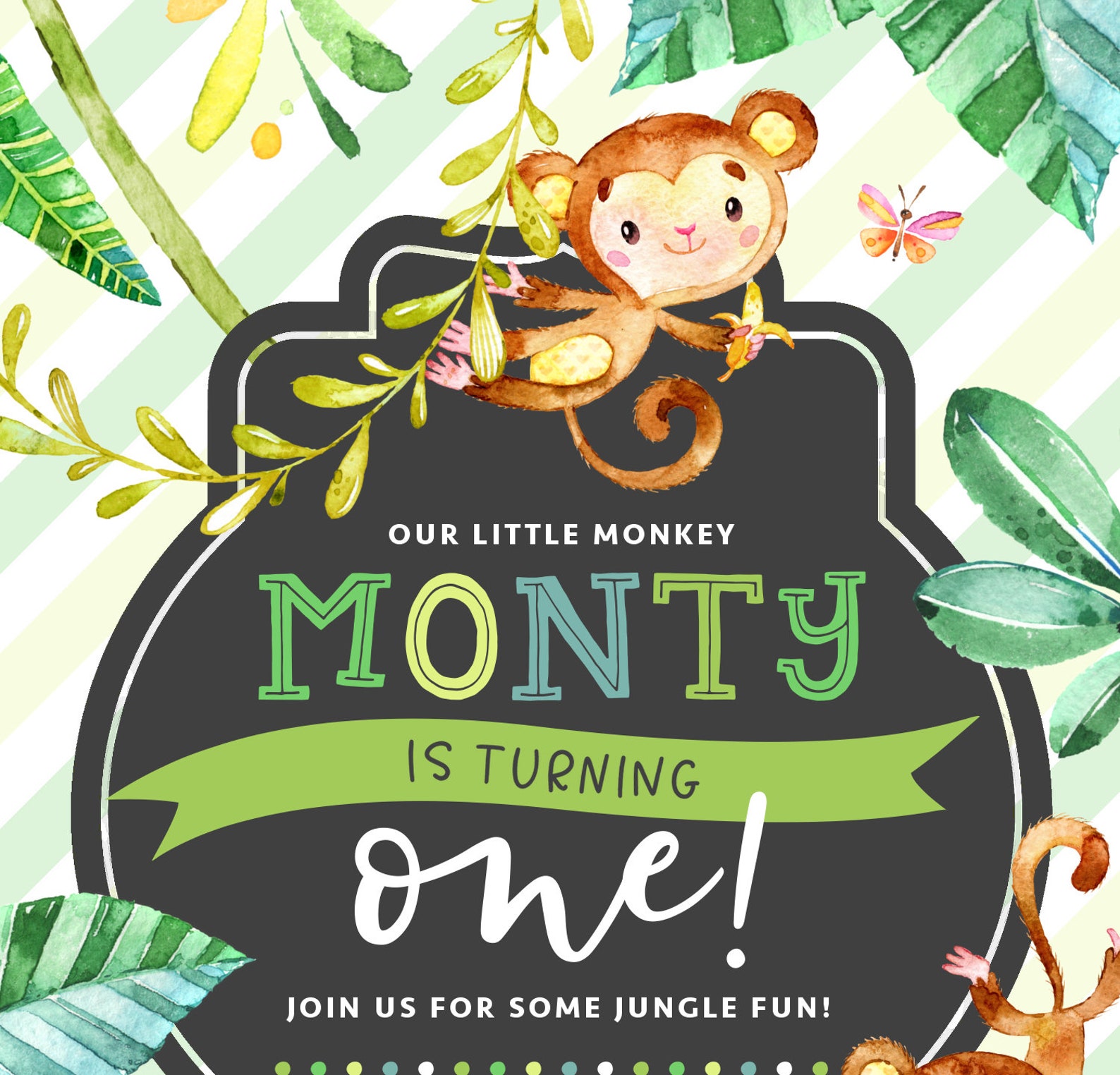 Monkey 1st Birthday Invitation, PRINTABLE, Cheeky Monkey Theme Boy's ...
