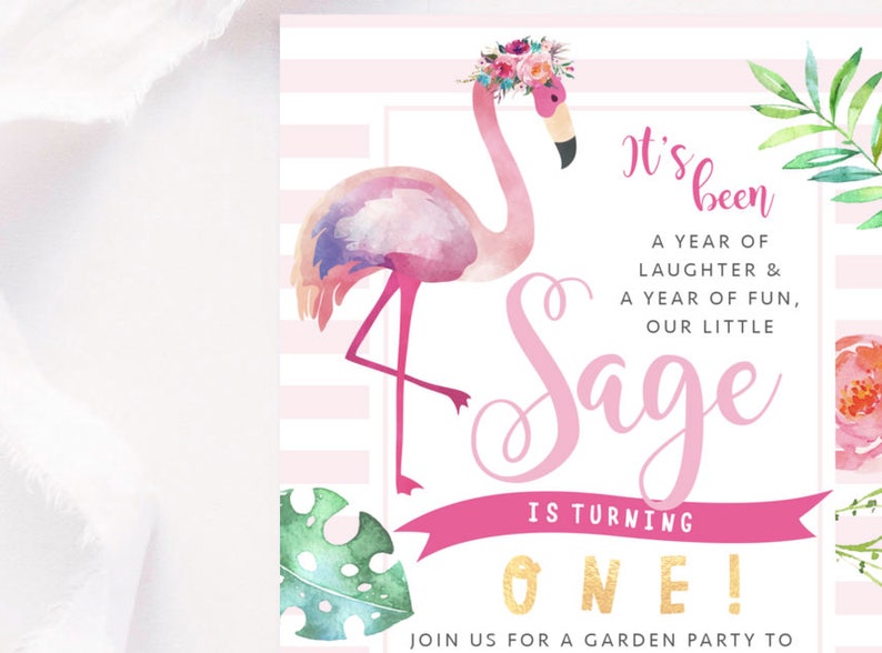 Flamingo Themed Invitation PRINTABLE, Watercolor Pineapple Tropical ...
