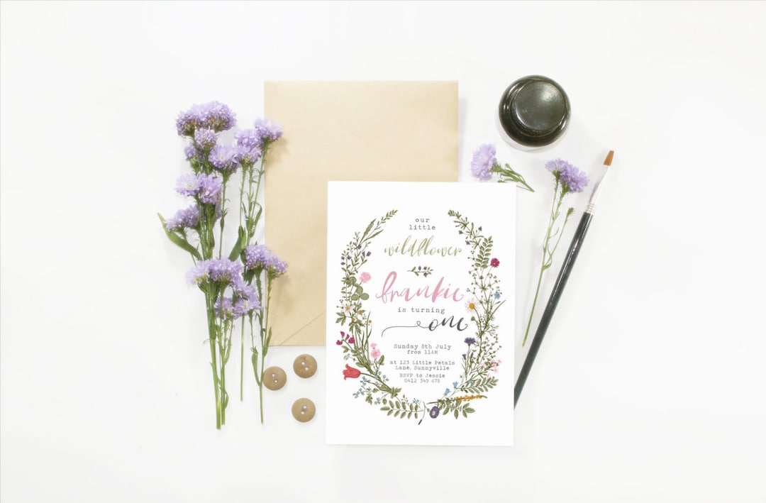 Wildflower Invitation, PRINTABLE, Feminine Vintage Floral Theme 1st ...