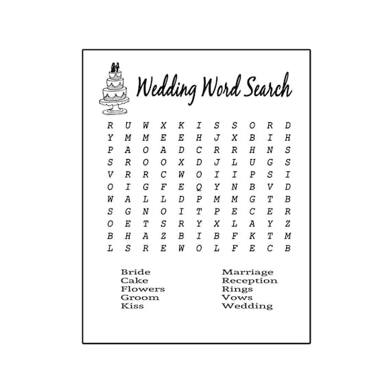 Wedding Word Search Printable Bridal Shower Game Wedding | Etsy