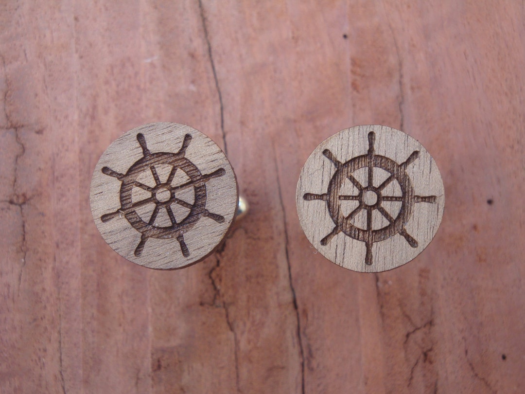 Ship's Wheel Cufflinks, Walnut Wood Cufflinks, Gift Box Included - Etsy