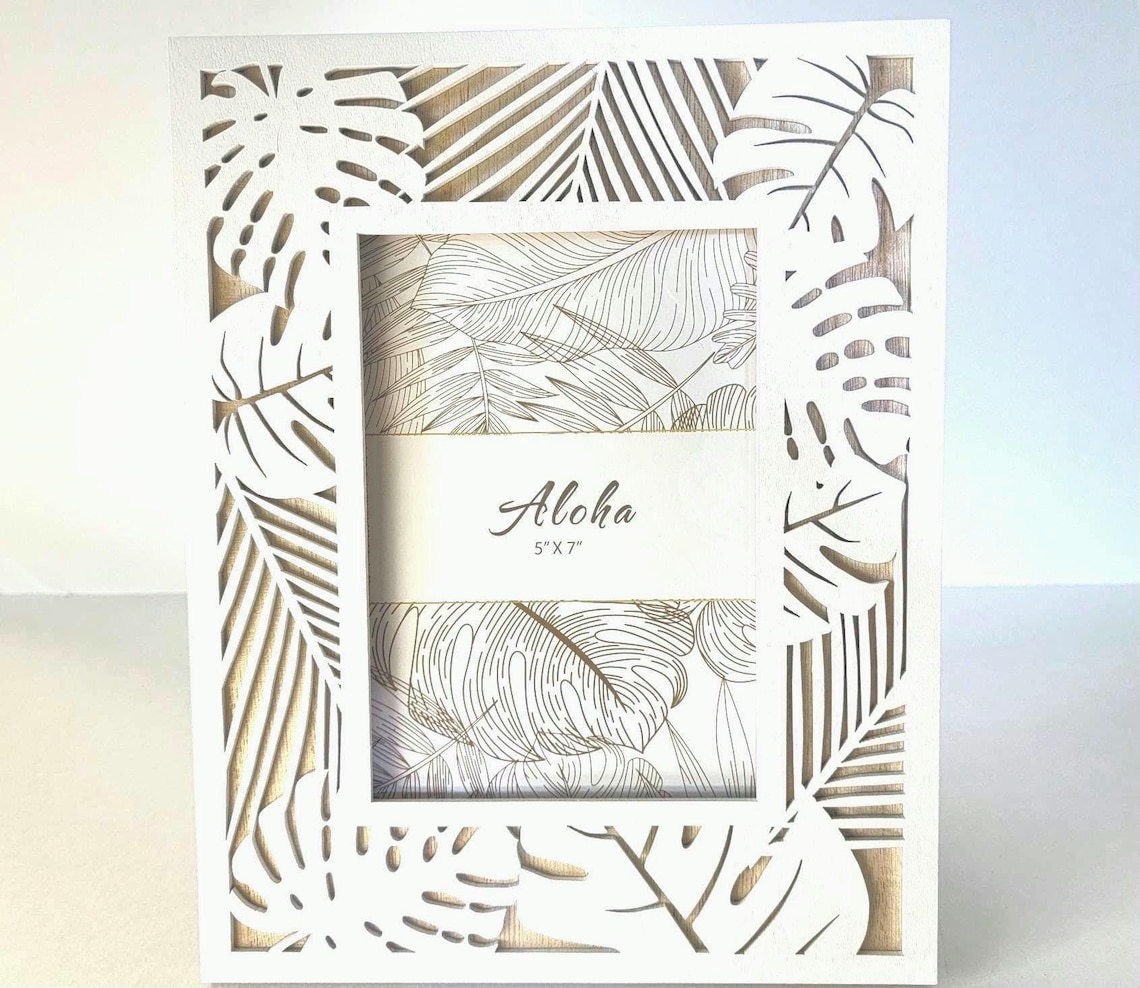 Aloha Tropical Leaf Picture Frame 5x7 | School Year, Wedding Frame for ...