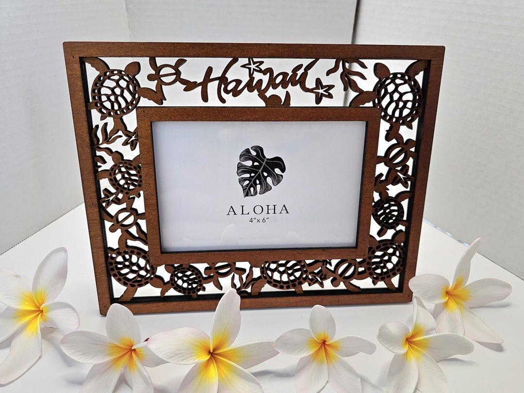 Aloha/hawaii Wood Carved Picture Frame Turtle Design 6"×4"/free ...