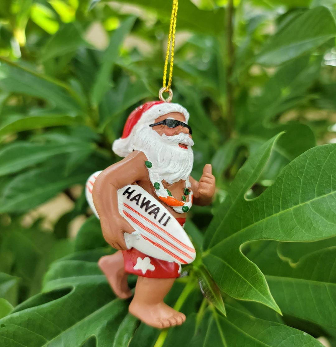 Hawaii Santa Holding Surfboard Ornament 2.5" Tall / Gift/ Christmas ...