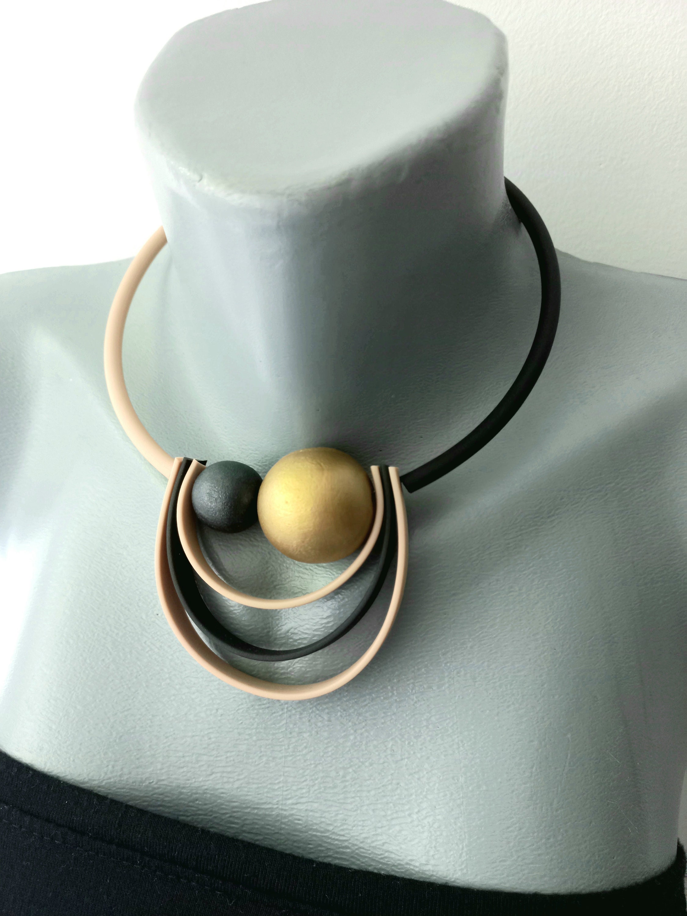 Rubber Statement Necklace. Extraordinary Choker Collar. Unusual ...