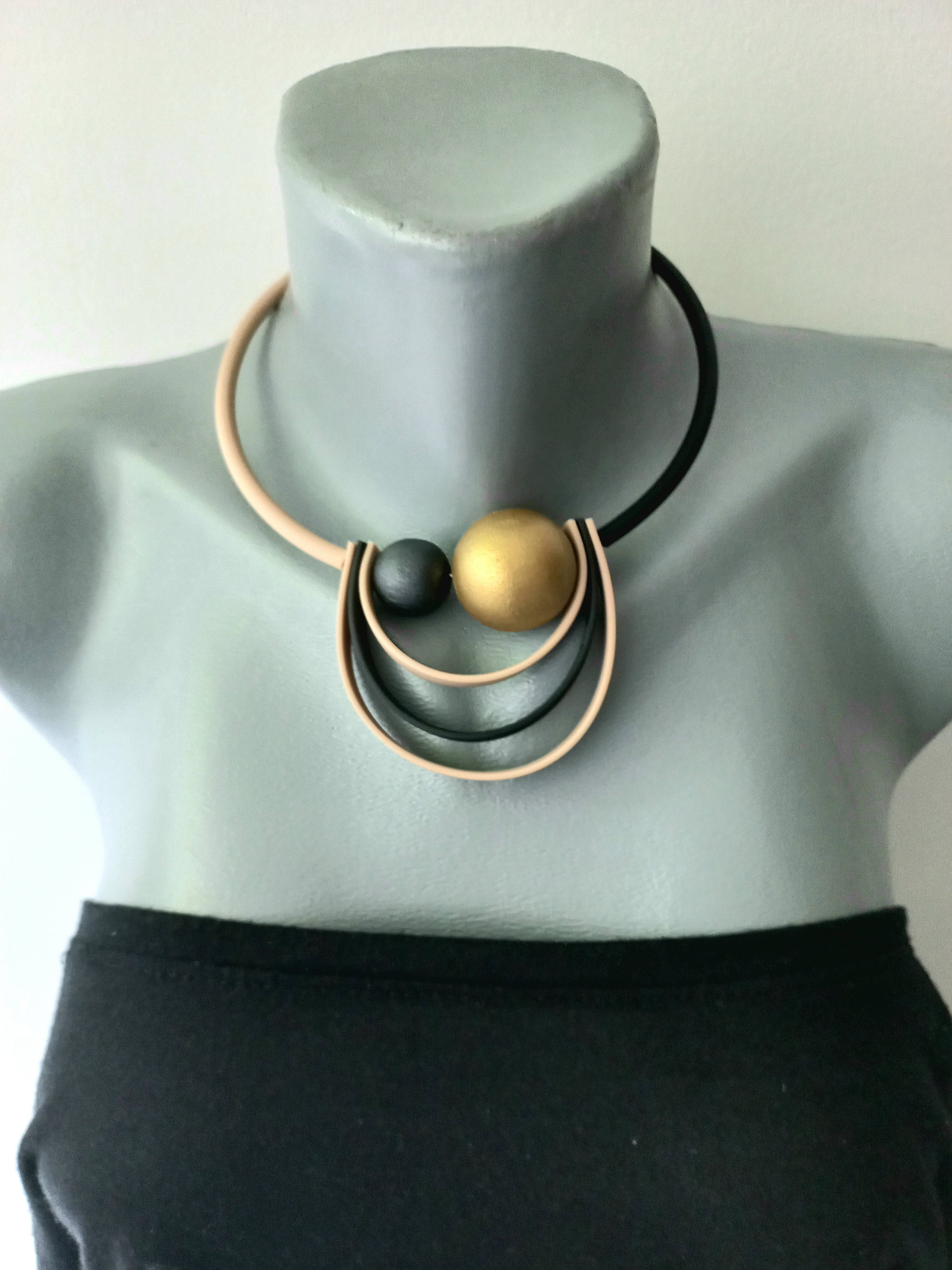 Rubber Statement Necklace. Extraordinary Choker Collar. Unusual ...