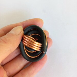 Black Rubber and Copper Wire Wrapped Ring, Statement Jewelry, Big ...