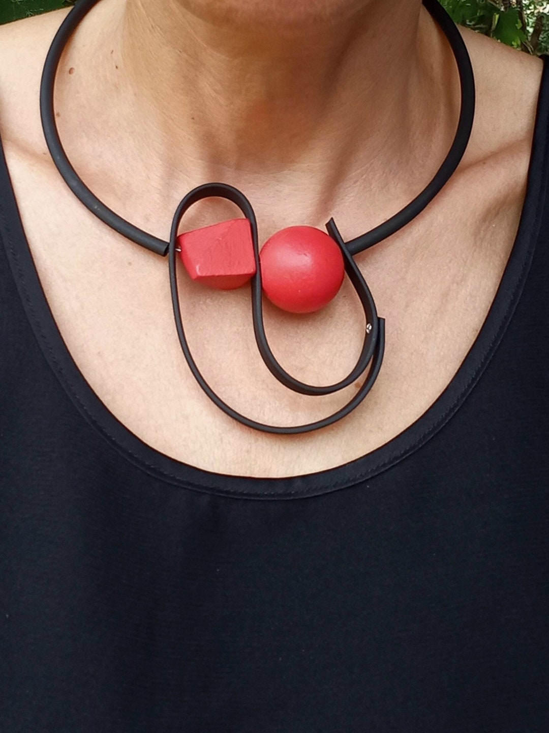 Avant-garde Rubber Statement Necklace Black Red Choker Collar, Unusual ...