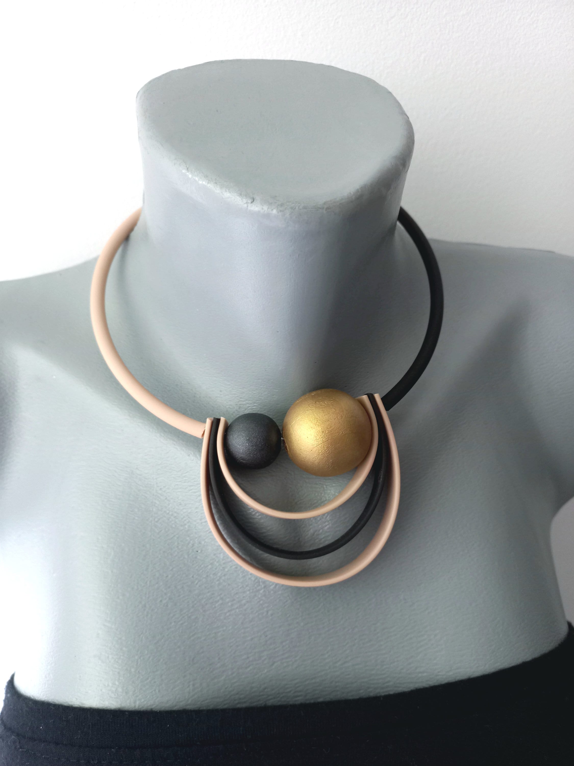 Rubber Statement Necklace. Extraordinary Choker Collar. Unusual ...