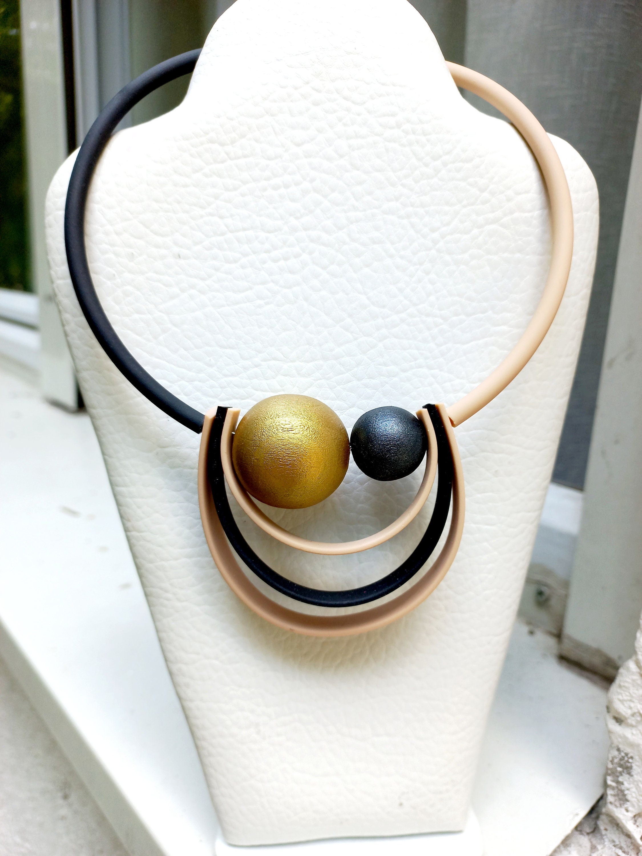 Rubber Statement Necklace. Extraordinary Choker Collar. Unusual ...