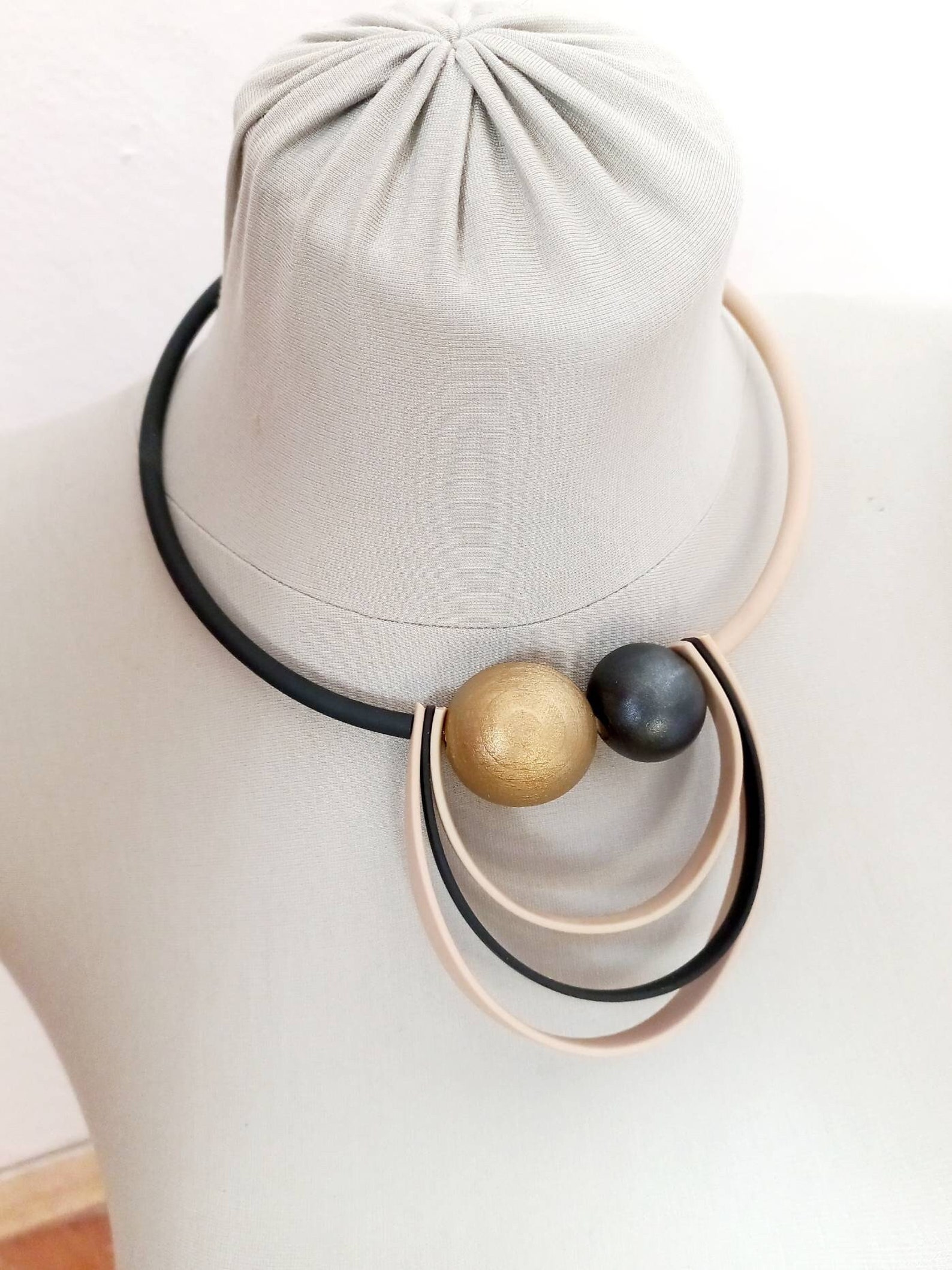 Rubber Statement Necklace. Extraordinary Choker Collar. Unusual ...