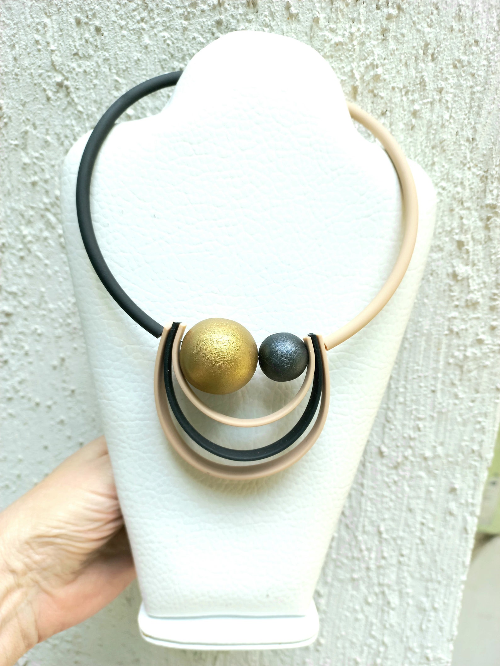 Rubber Statement Necklace. Extraordinary Choker Collar. Unusual ...