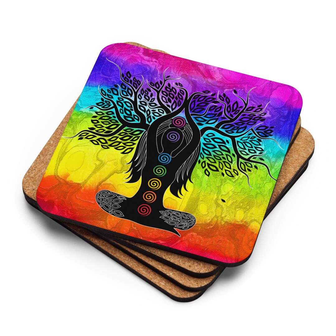 7 Chakras Female Tree Cork-back Coaster – MCB - Etsy