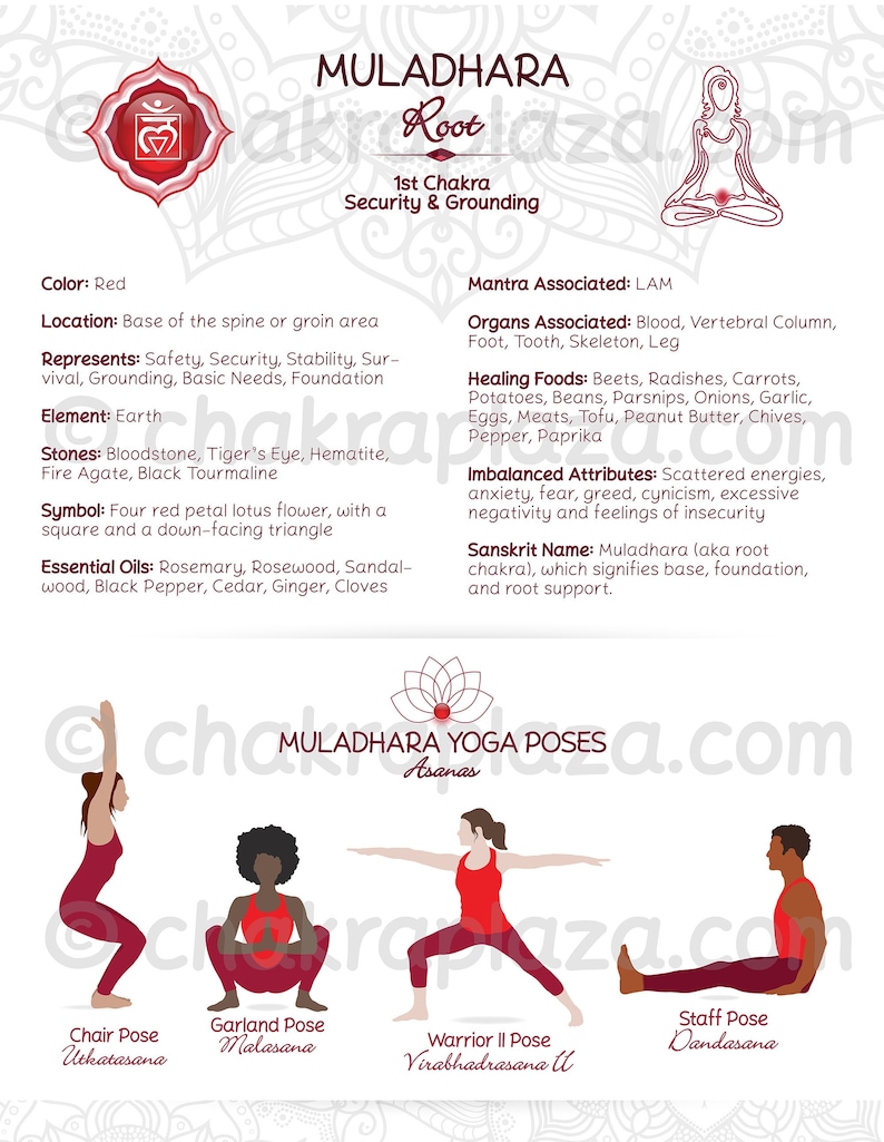 Root Chakra Yoga Poses PDF Poster 75 WBG-P - Etsy