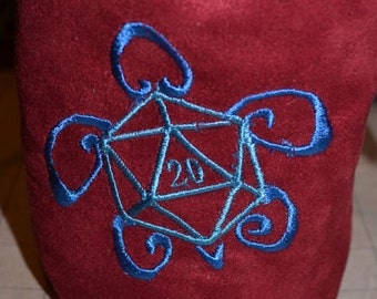 Dice Bag D20 Embroidery Suede Dungeons and Dragons | Etsy