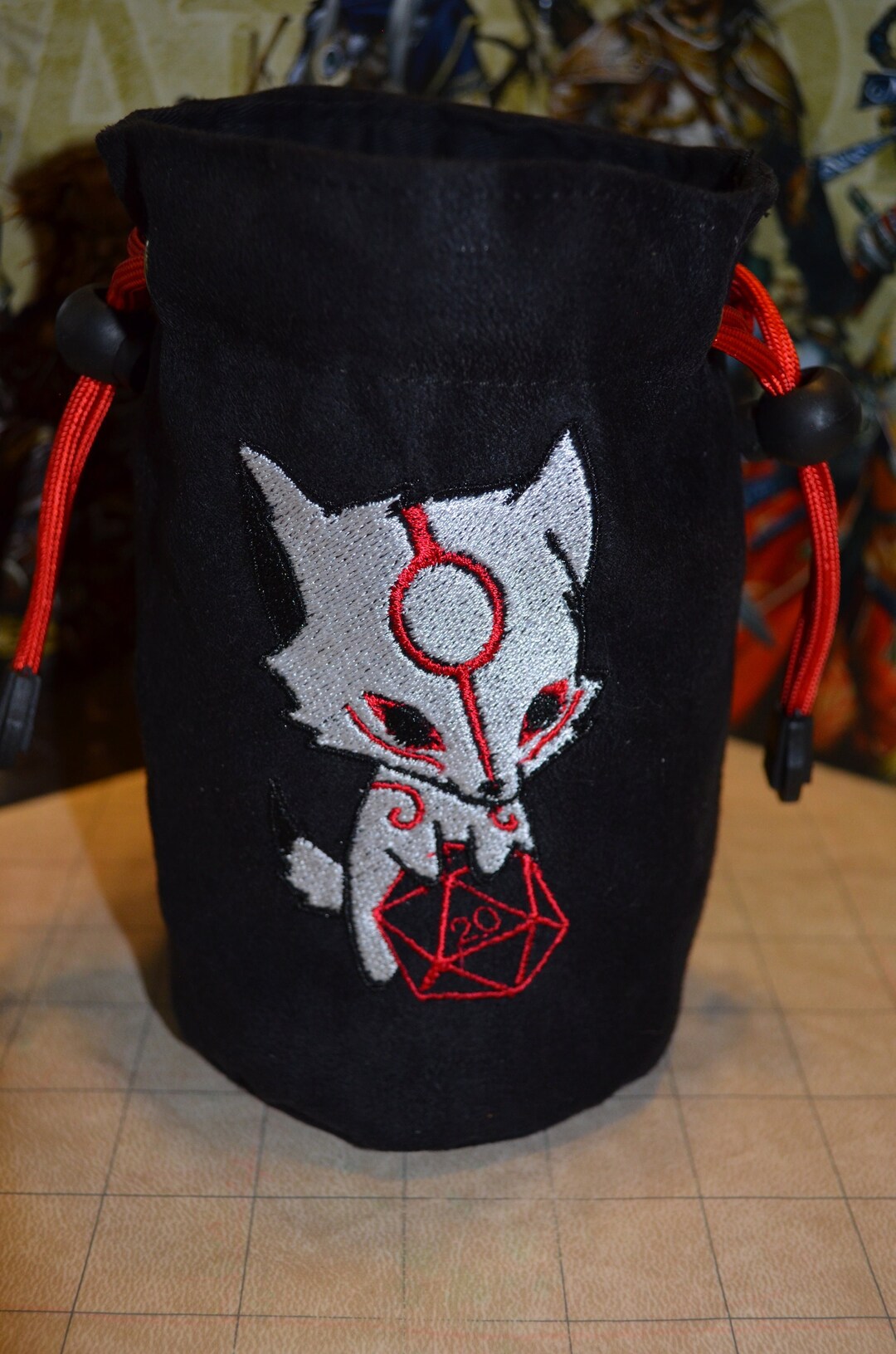 Dice Bag D20 Okami Wolf Embroidered Suede - Etsy UK