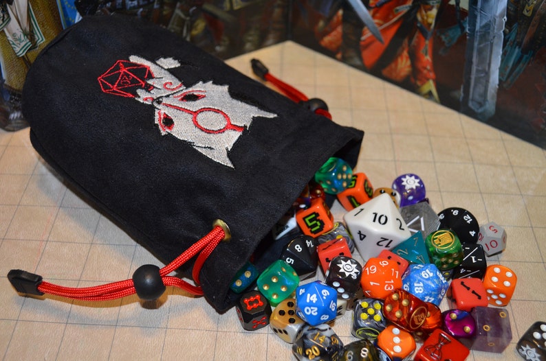 Dice Bag D20 Okami Wolf Embroidered suede | Etsy