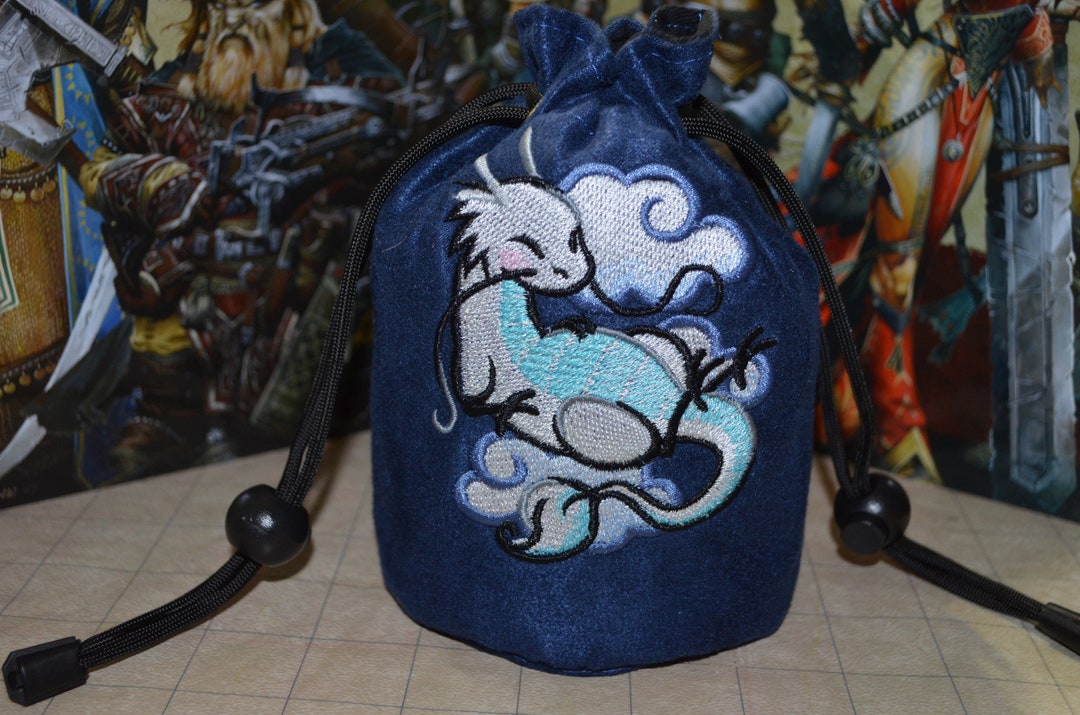 Embroidered Dragon Dice Bag: Navy Blue Suede, Tabletop Gaming - Etsy