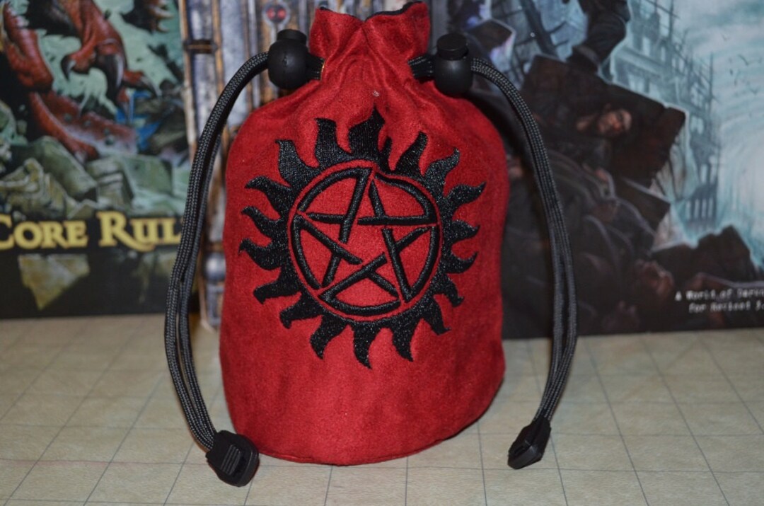 Handmade Suede Dice Bag – Demon Ward Embroidery, D&D D20 TTRPG ...