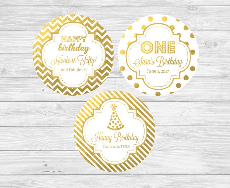 Gold Birthday Round Labels 24ct Silver Foil 1st Birthday | Etsy