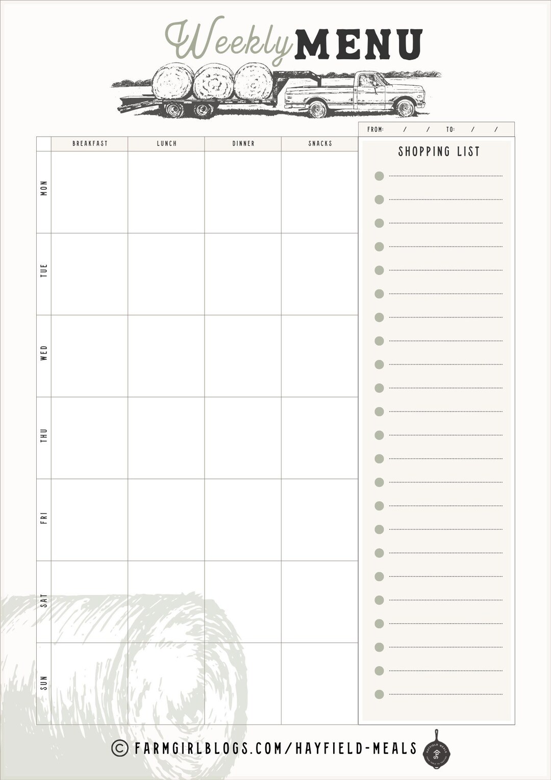 Printable Weekly Menu - Etsy