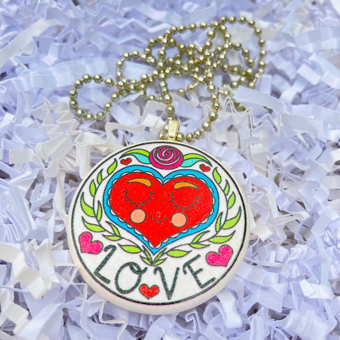 Love Hex Sign Modern Folk Art Wooden Necklace // 18 Inch Ball - Etsy