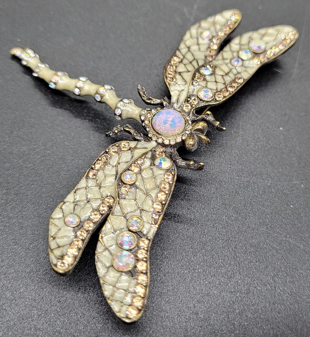 Joan Rivers XV Classic Collection Dragonfly Brooch Pin Faux Fire Opal ...