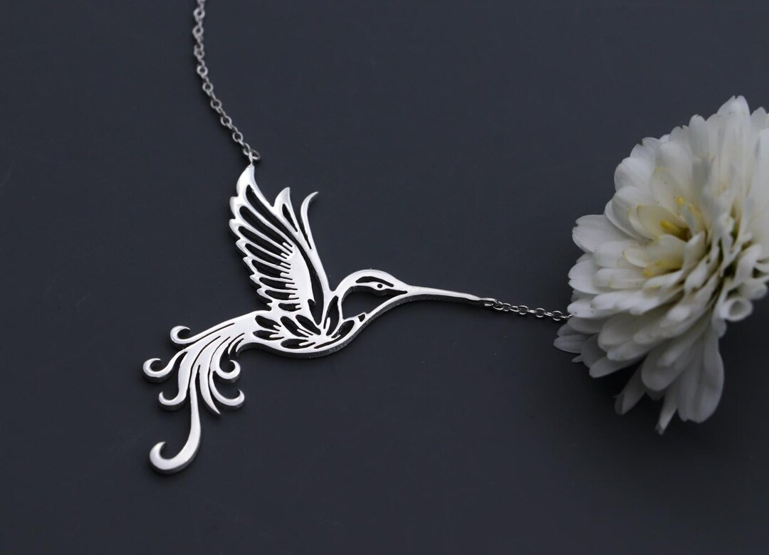Sterling Silver Hummingbird Pendant Necklace, Handmade Floral Inspired ...