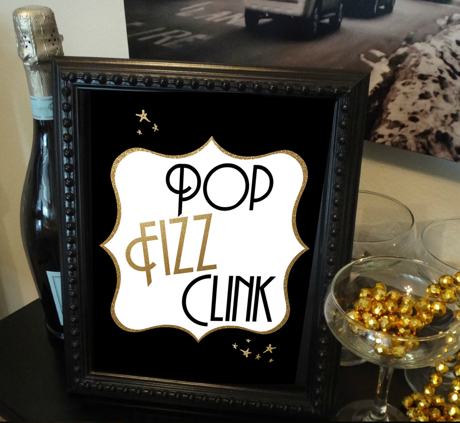 Pop Fizz Clink Black & Gold Printable Roaring 20s Great - Etsy