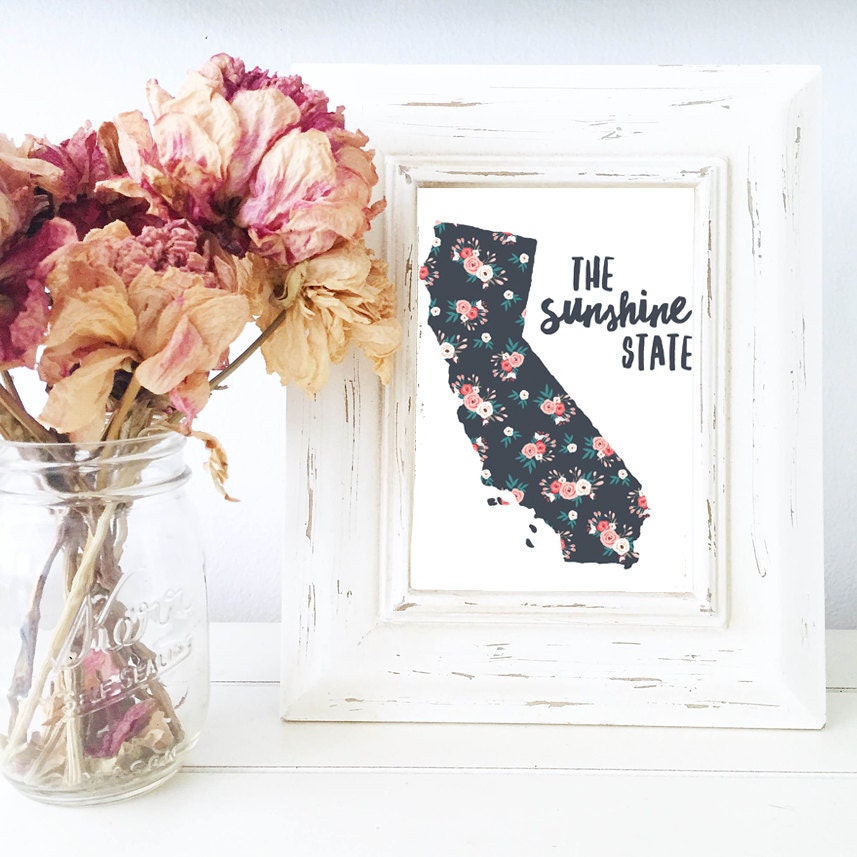 Printable California the Sunshine State Print Calligraphy Floral Flower ...