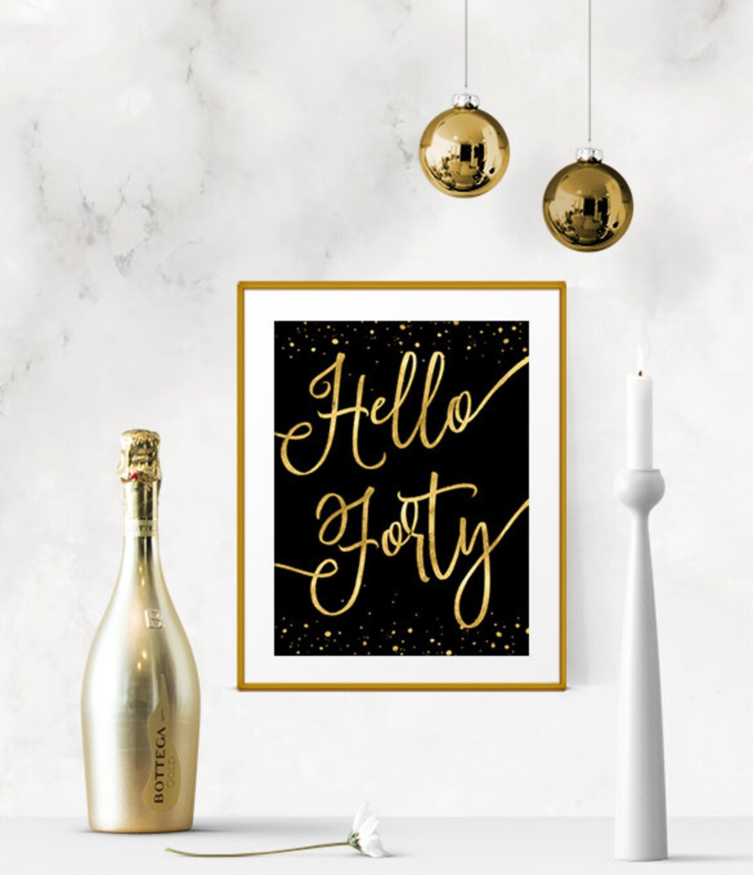 Printable Hello Forty Black & Gold Roaring 20s, Great Gatsby Birthday ...